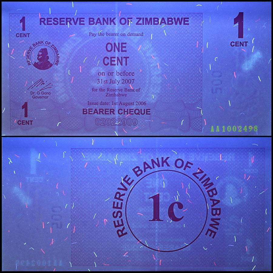 ZIMBABWE 1 CENT BEARER CHEQUE, 2006, NEW– Onehundredtrillion.com