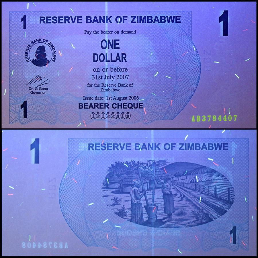ZIMBABWE 1 DOLLAR BEARER CHEQUE, 2006, NEW– Onehundredtrillion.com