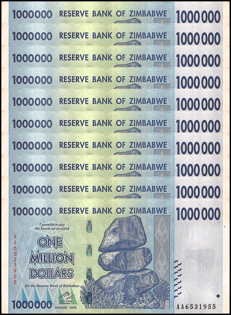 ZIMBABWE 1 MILLION DOLLAR BANKNOTE, 2008, USED– Onehundredtrillion.com