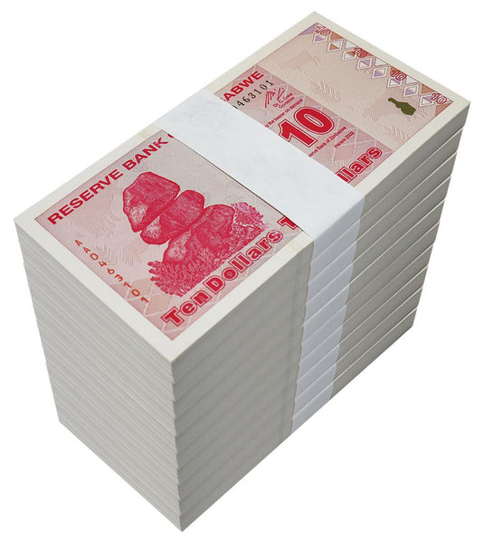 ZIMBABWE 10 DOLLAR BANKNOTE, 2009, NEW– Onehundredtrillion.com