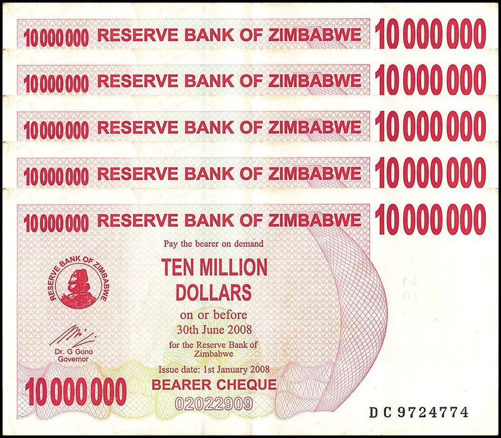 ZIMBABWE 10 MILLION DOLLAR BEARER CHEQUE, 2008, USED ...