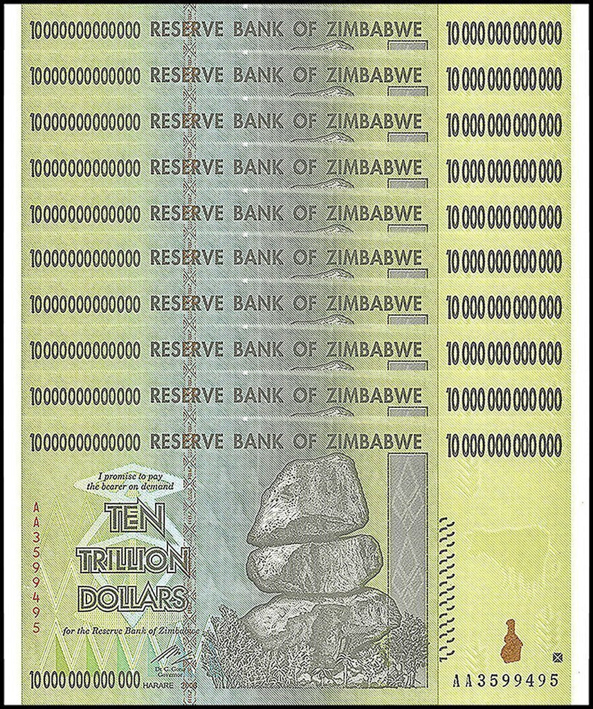 ZIMBABWE 10 TRILLION DOLLAR BANKNOTE, 2008, AA SERIES, NEW ...