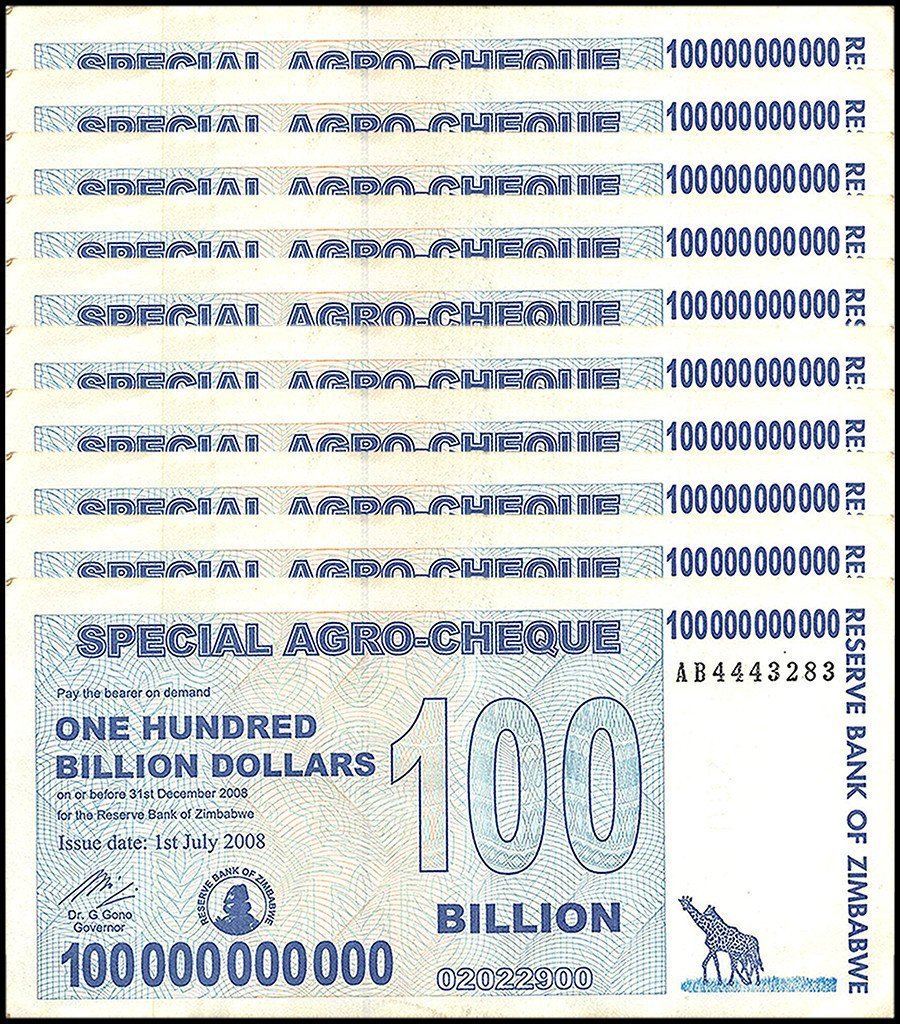 ZIMBABWE 100 BILLION DOLLAR SPECIAL AGRO-CHEQUE, 2008, USED ...
