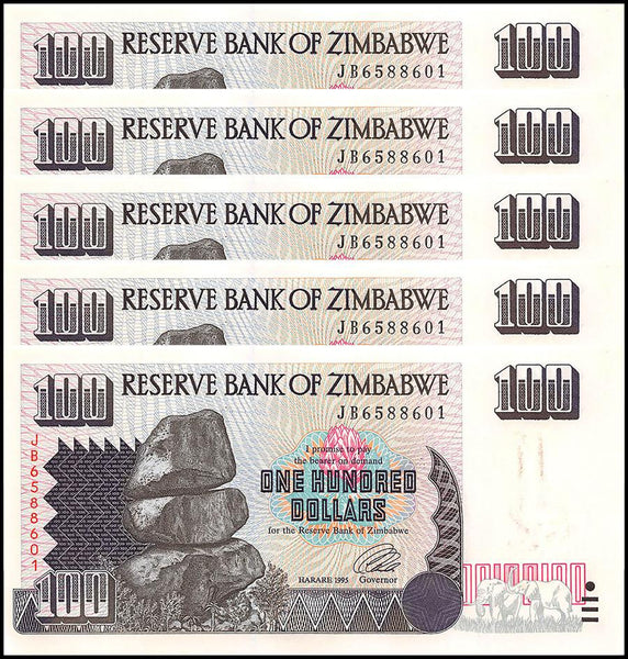 ZIMBABWE 100 DOLLAR BANKNOTE, 1995, NEW– Onehundredtrillion.com