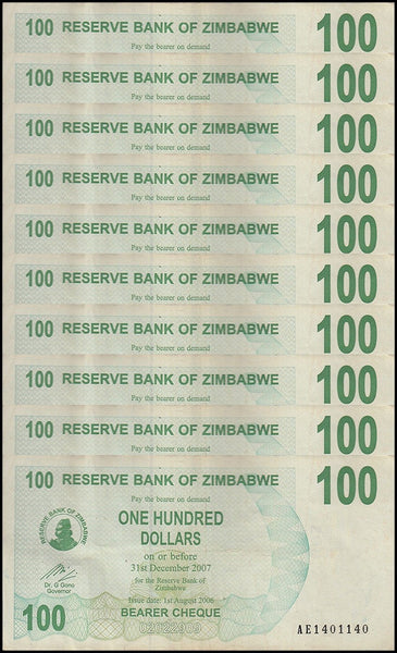 ZIMBABWE 100 DOLLAR BEARER CHEQUE, 2006, USED– Onehundredtrillion.com
