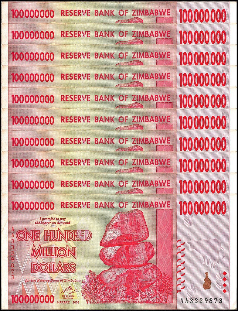 ZIMBABWE 100 MILLION DOLLAR BANKNOTE, 2008, AA SERIES, USED ...