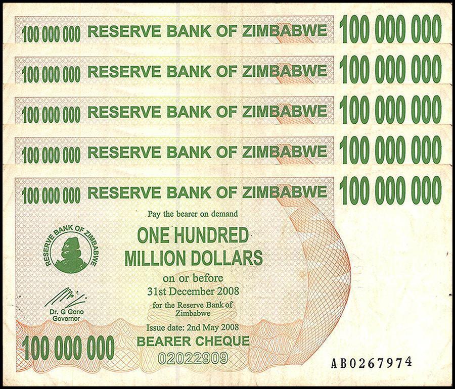 ZIMBABWE 100 MILLION DOLLAR BEARER CHEQUE, 2008, USED ...