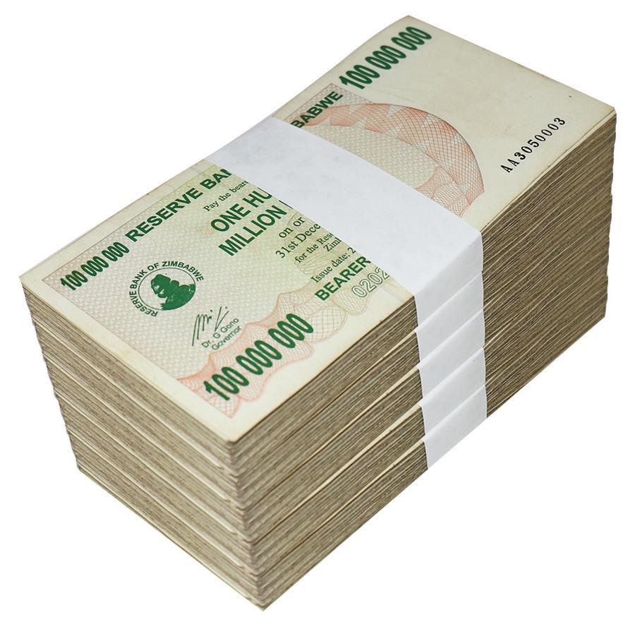 ZIMBABWE 100 MILLION DOLLAR BEARER CHEQUE, 2008, USED ...