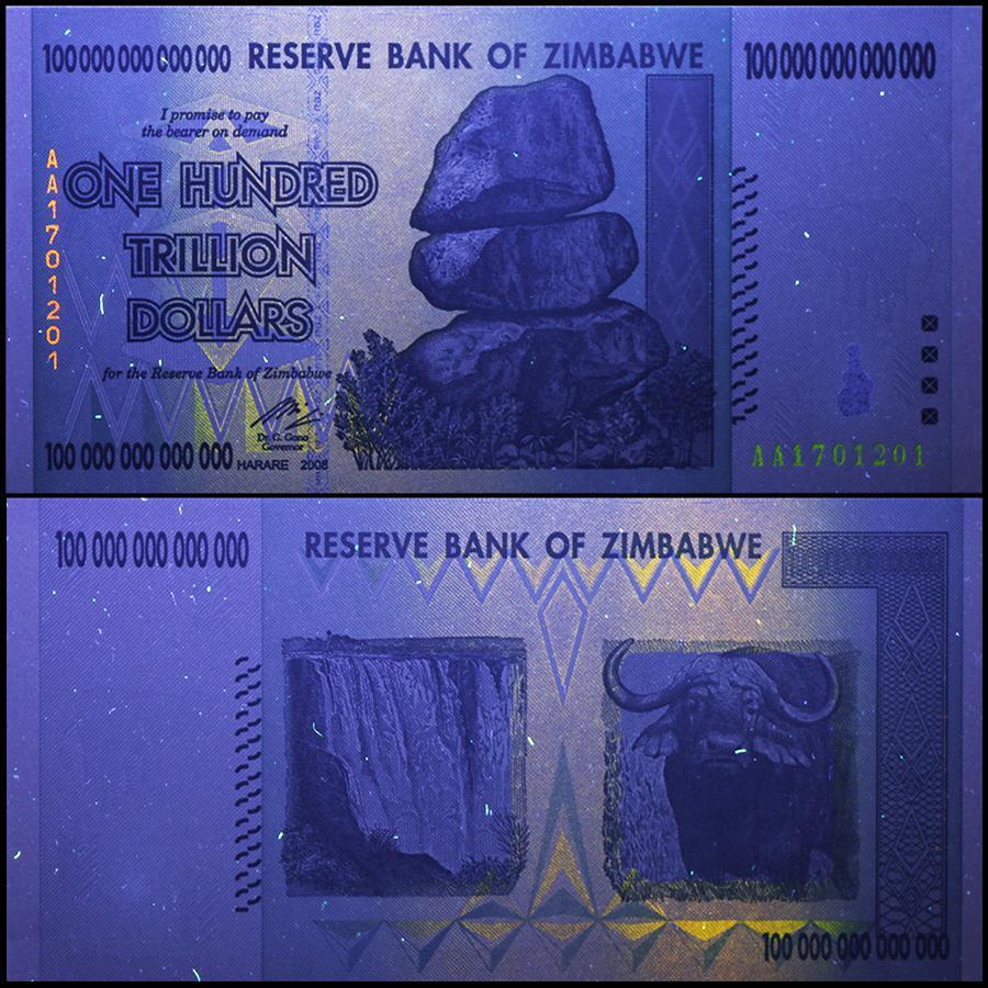ZIMBABWE 100 TRILLION DOLLAR BANKNOTE, 2008, AA SERIES, NEW ...