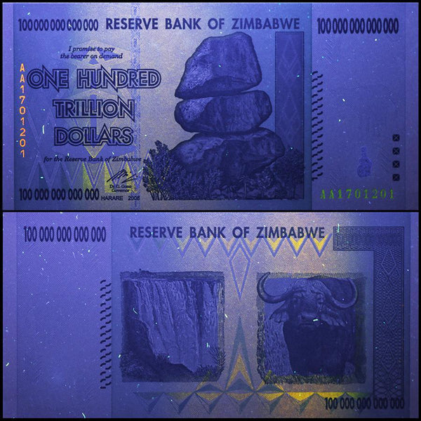 ZIMBABWE 100 TRILLION DOLLAR BANKNOTE, 2008, AA SERIES, NEW ...