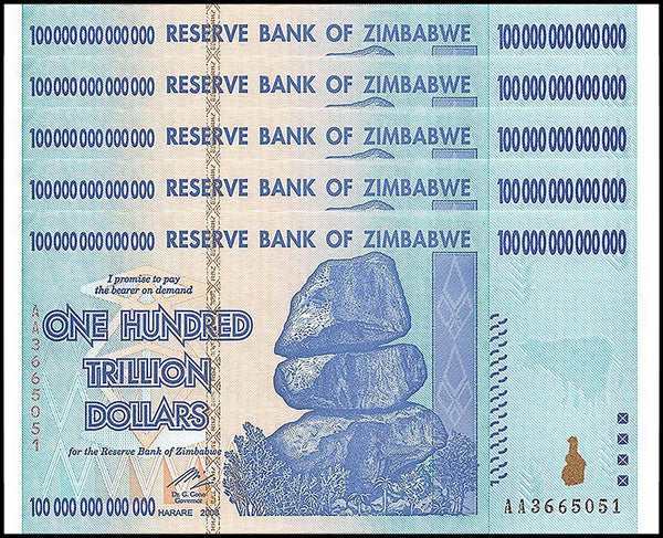 ZIMBABWE 100 TRILLION DOLLAR BANKNOTE, 2008, AA SERIES, NEW ...