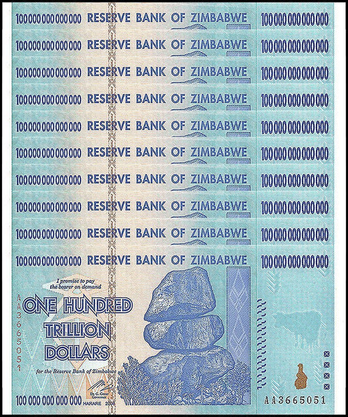ZIMBABWE 100 TRILLION DOLLAR BANKNOTE, 2008, AA SERIES, NEW ...