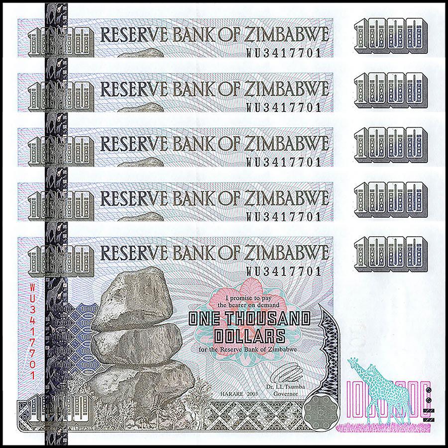 ZIMBABWE 1,000 DOLLAR BANKNOTE, 2003, NEW– 100Trillions.com