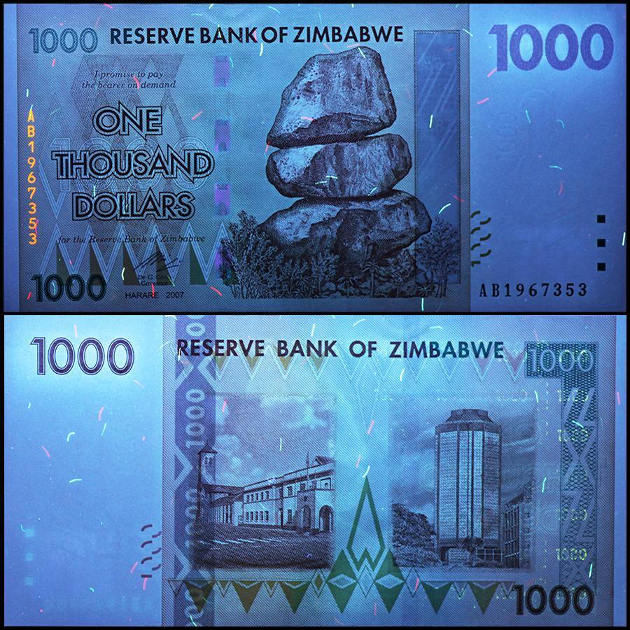 ZIMBABWE 1,000 DOLLAR BANKNOTE, 2007, NEW– Onehundredtrillion.com
