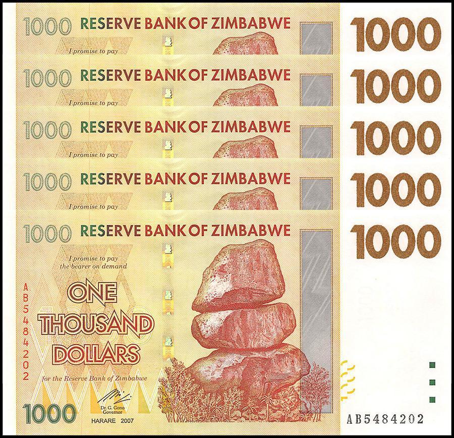 ZIMBABWE 1,000 DOLLAR BANKNOTE, 2007, NEW– Onehundredtrillion.com
