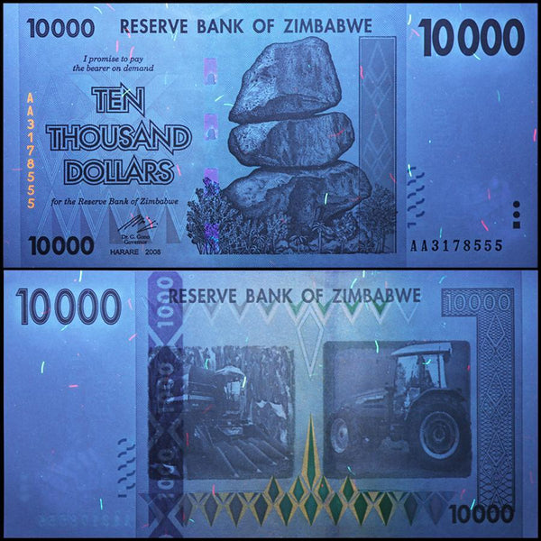 ZIMBABWE 10,000 DOLLAR BANKNOTE, 2008, NEW– Onehundredtrillion.com