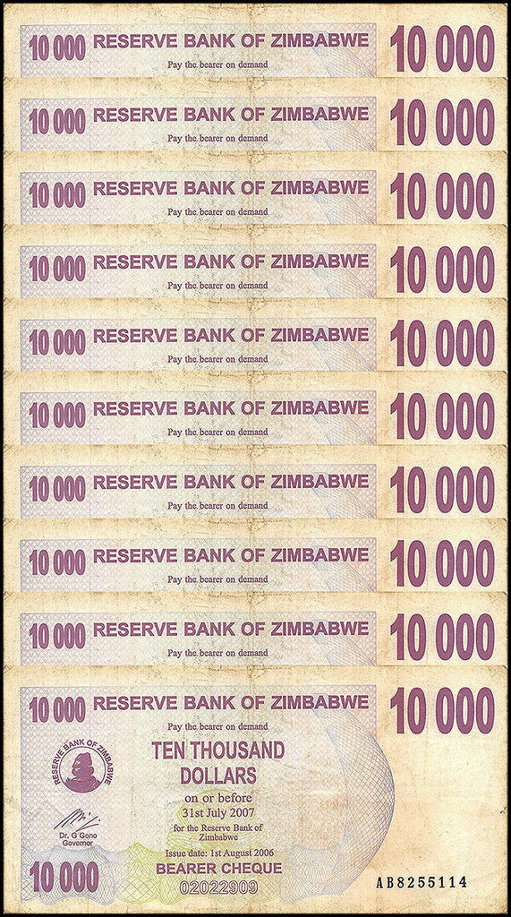 ZIMBABWE 10,000 DOLLAR BEARER CHEQUE, 2006, USED– Onehundredtrillion.com