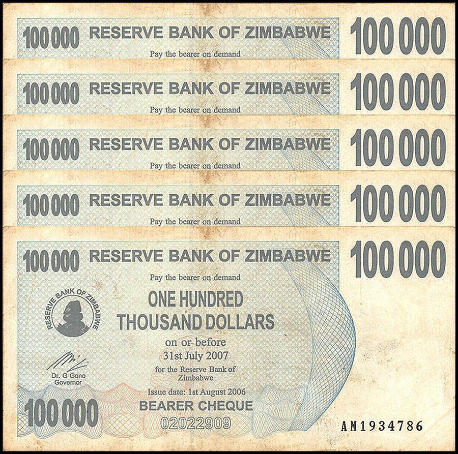 ZIMBABWE 100,000 DOLLAR BEARER CHEQUE, 2006, USED– Onehundredtrillion.com