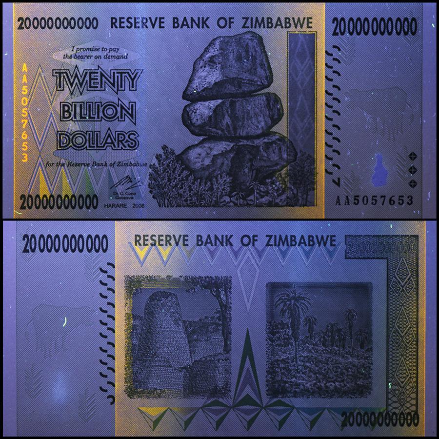 ZIMBABWE 20 BILLION DOLLAR BANKNOTE, 2008, AA SERIES, NEW ...