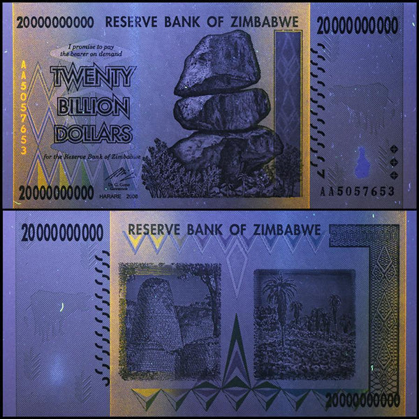 ZIMBABWE 20 BILLION DOLLAR BANKNOTE, 2008, AA SERIES, NEW ...
