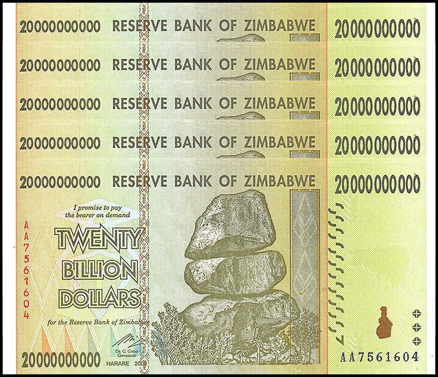 ZIMBABWE 20 BILLION DOLLAR BANKNOTE, 2008, AA SERIES, NEW ...