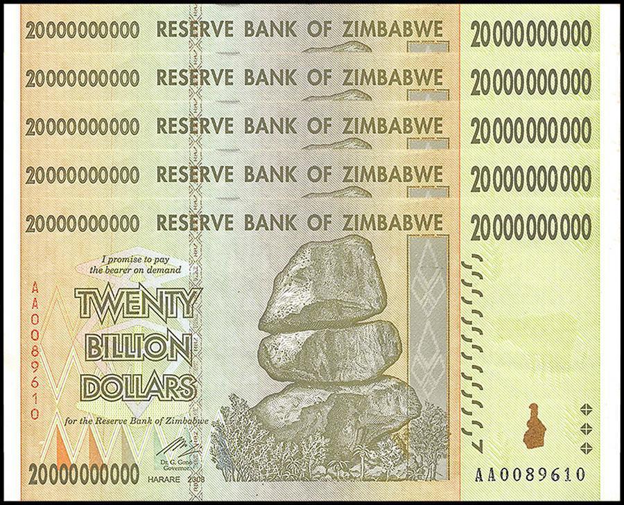 ZIMBABWE 20 BILLION DOLLAR BANKNOTE, 2008, AA SERIES, USED ...