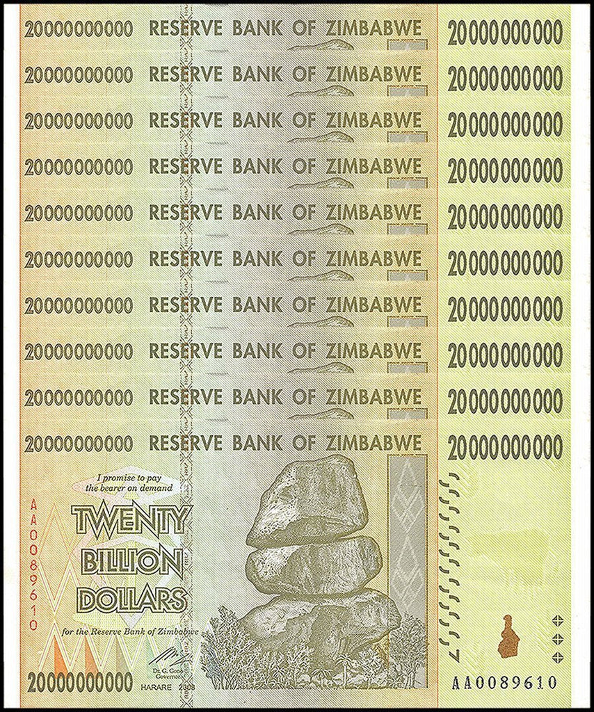 ZIMBABWE 20 BILLION DOLLAR BANKNOTE, 2008, AA SERIES, USED ...