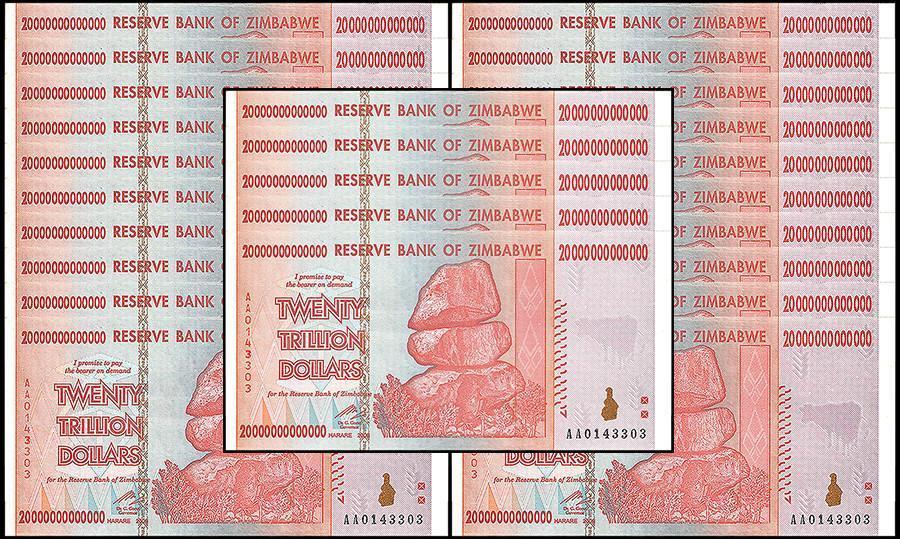 ZIMBABWE 20 TRILLION DOLLAR BANKNOTE, 2008, AA SERIES, NEW ...