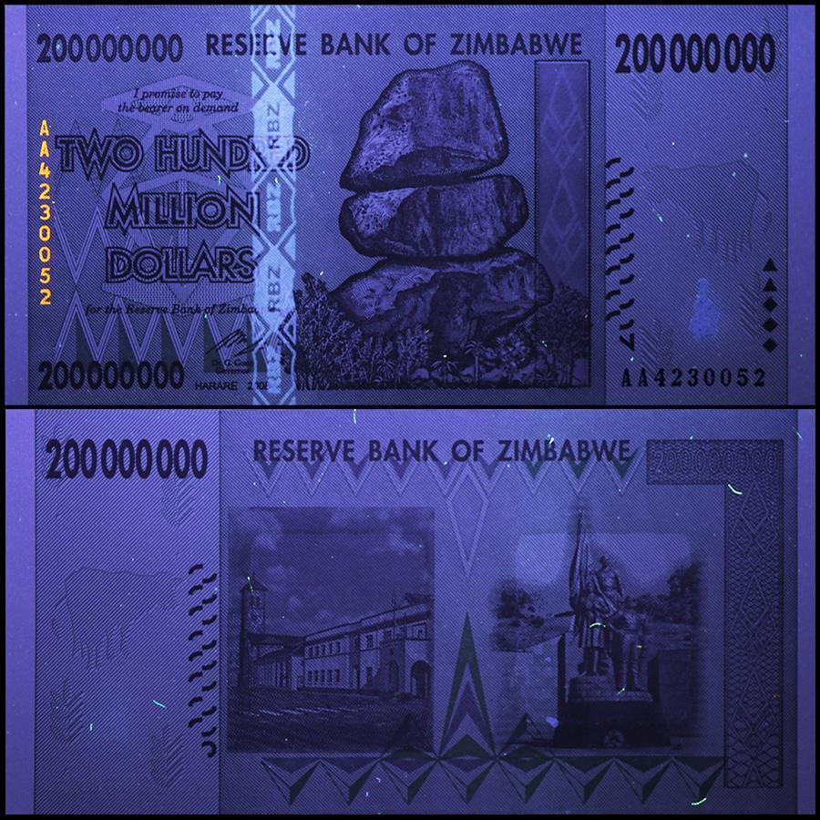 ZIMBABWE 200 MILLION DOLLAR BANKNOTE, 2008, AA SERIES, NEW ...
