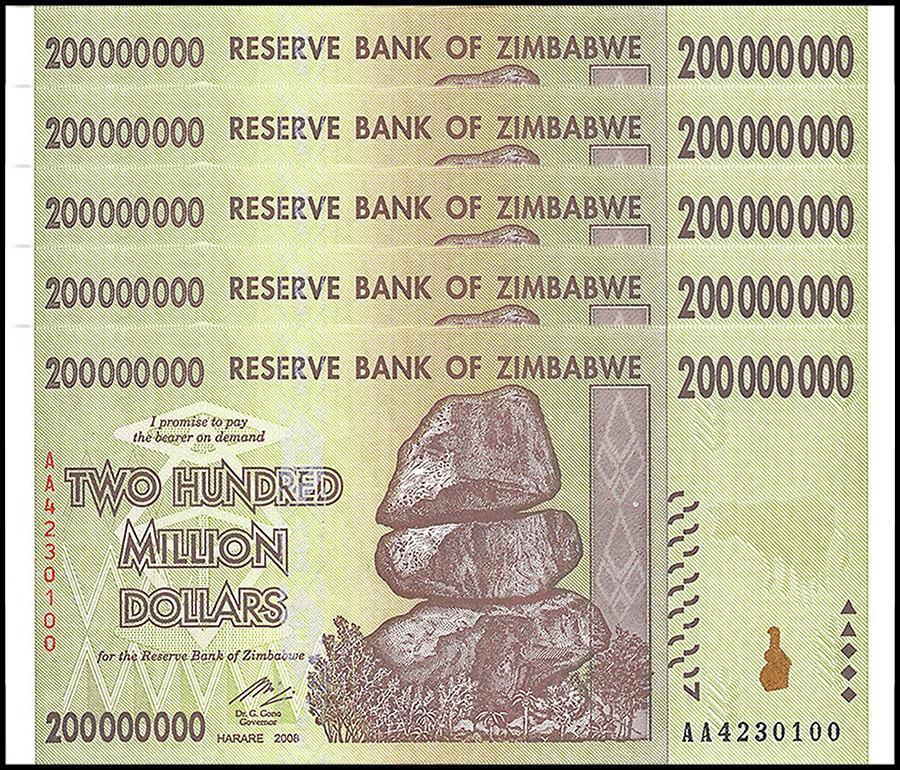 ZIMBABWE 200 MILLION DOLLAR BANKNOTE, 2008, AA SERIES, NEW ...