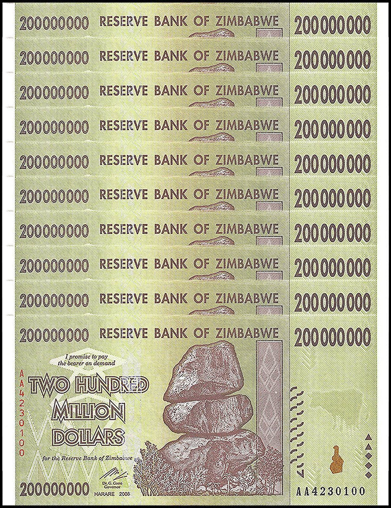 ZIMBABWE 200 MILLION DOLLAR BANKNOTE, 2008, AA SERIES, NEW ...