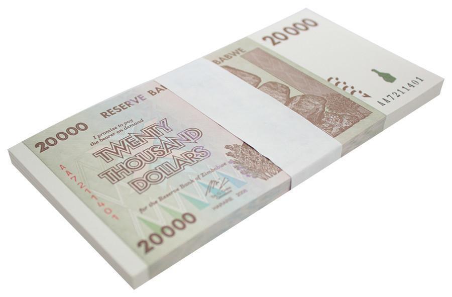 ZIMBABWE 20,000 DOLLAR BANKNOTE, 2008, NEW– Onehundredtrillion.com