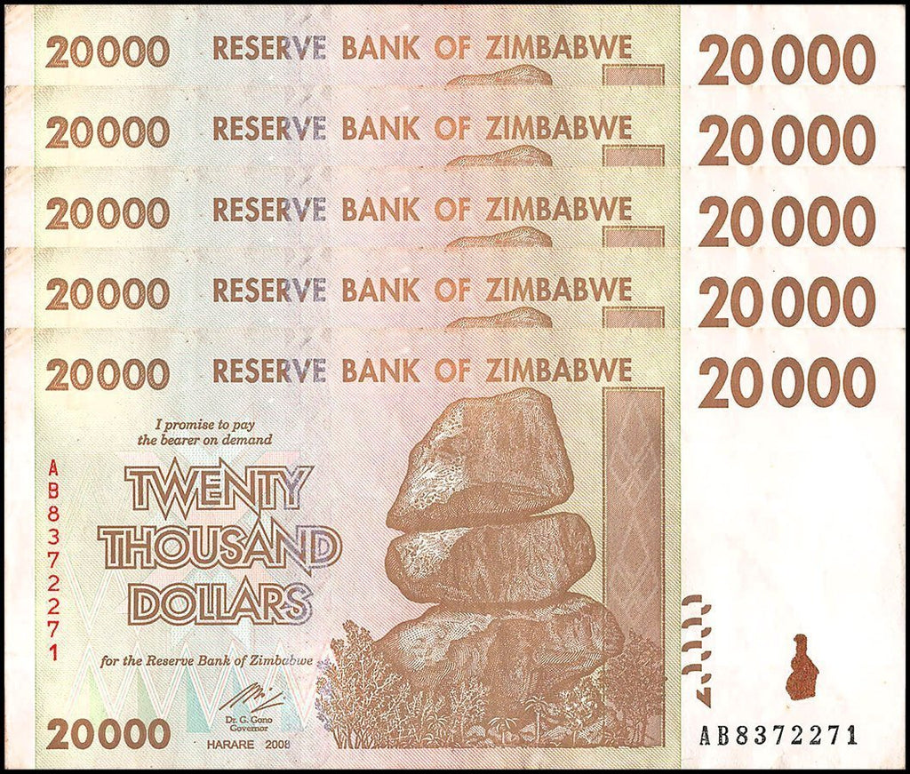 ZIMBABWE 20,000 DOLLAR BANKNOTE, 2008, USED– 100Trillions.com