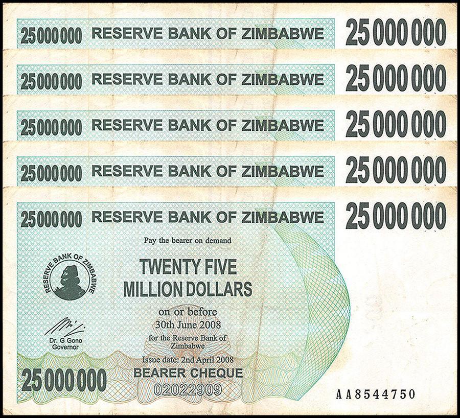 ZIMBABWE 25 MILLION DOLLAR BEARER CHEQUE, 2008, USED ...