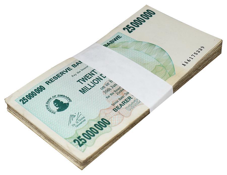 ZIMBABWE 25 MILLION DOLLAR BEARER CHEQUE, 2008, USED ...