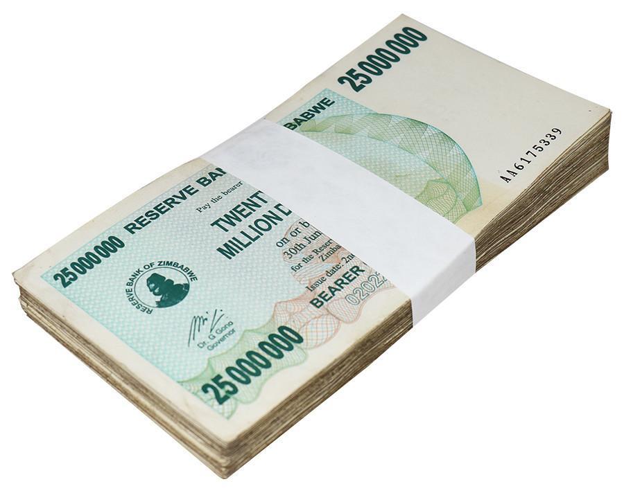 ZIMBABWE 25 MILLION DOLLAR BEARER CHEQUE, 2008, USED ...