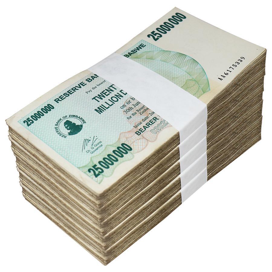 ZIMBABWE 25 MILLION DOLLAR BEARER CHEQUE, 2008, USED ...