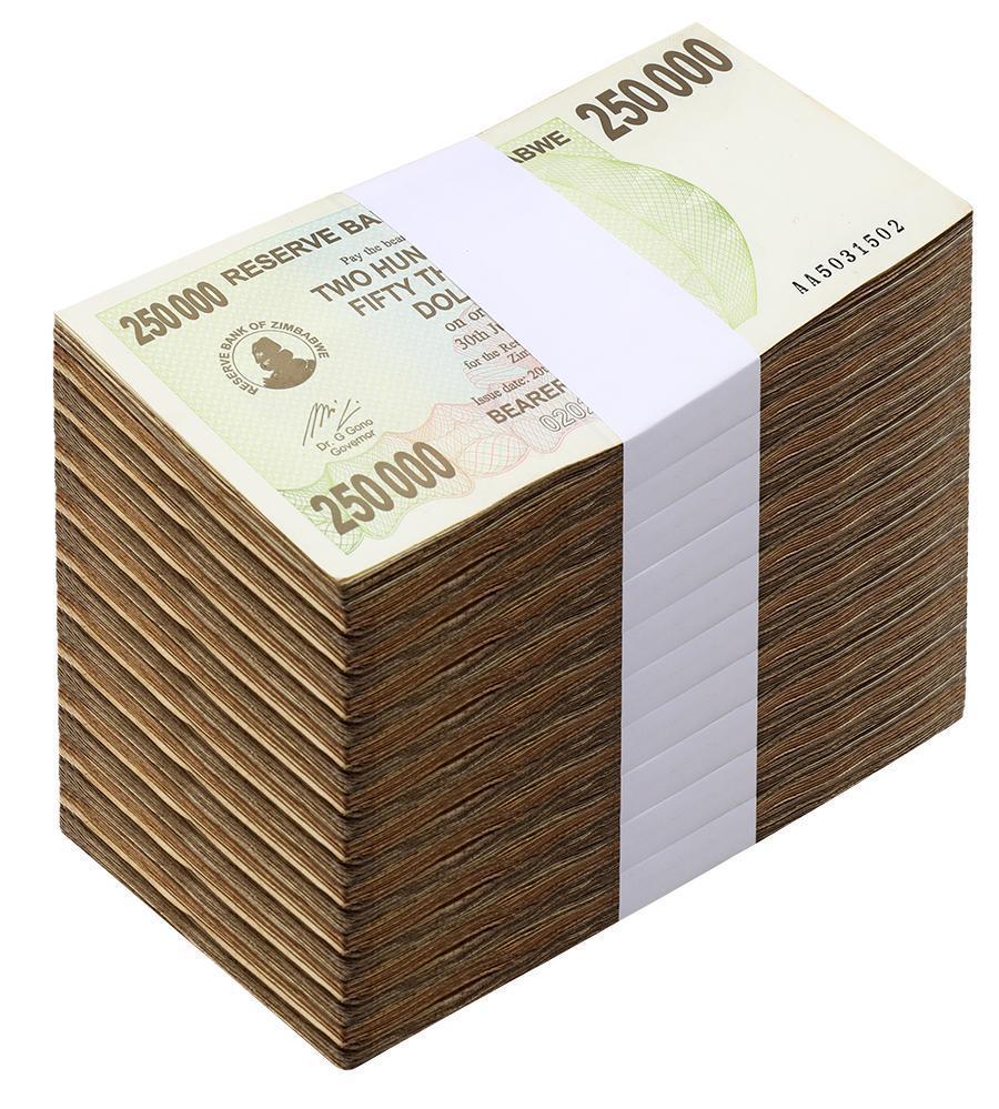 ZIMBABWE 250,000 DOLLAR BEARER CHEQUE, 2007, USED– Onehundredtrillion.com
