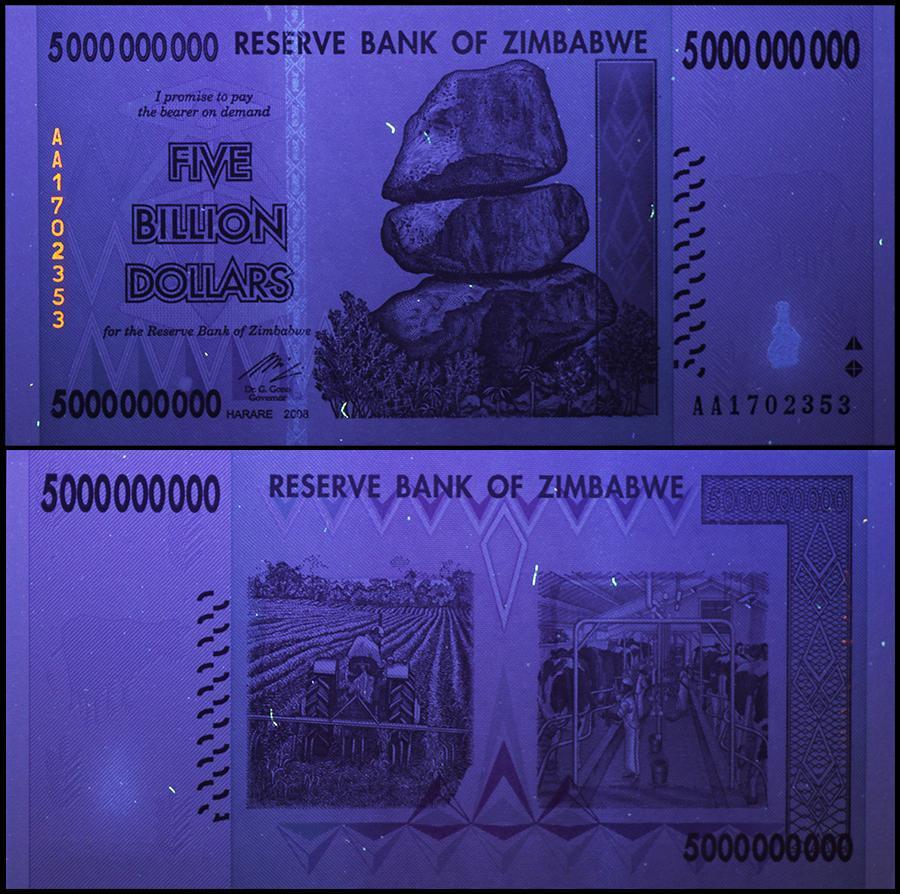 ZIMBABWE 5 BILLION DOLLAR BANKNOTE, 2008, AA SERIES, USED ...