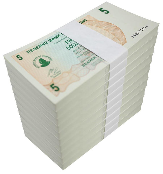 ZIMBABWE 5 DOLLAR BEARER CHEQUE, 2006, NEW– Onehundredtrillion.com