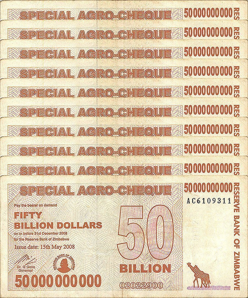 ZIMBABWE 50 BILLION DOLLAR BANKNOTE SPECIAL AGRO CHEQUE, 2008, USED ...