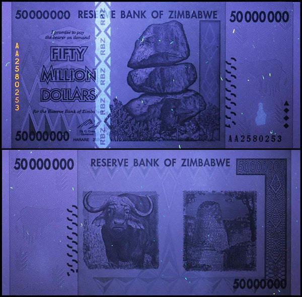 ZIMBABWE 50 MILLION DOLLAR BANKNOTE, 2008, AA SERIES, USED ...