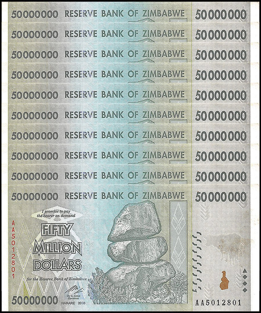 ZIMBABWE 50 MILLION DOLLAR BANKNOTE, 2008, AA SERIES, USED ...