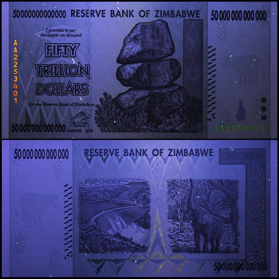 ZIMBABWE 50 TRILLION DOLLAR BANKNOTE, 2008, AA SERIES, NEW ...