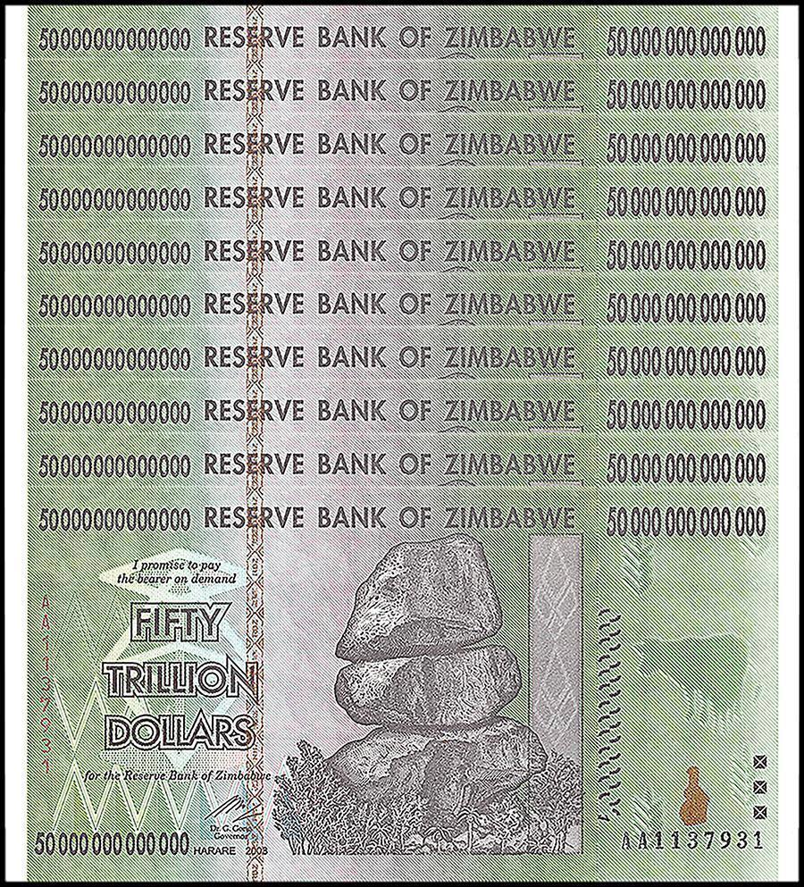 ZIMBABWE 50 TRILLION DOLLAR BANKNOTE, 2008, AA SERIES, USED ...