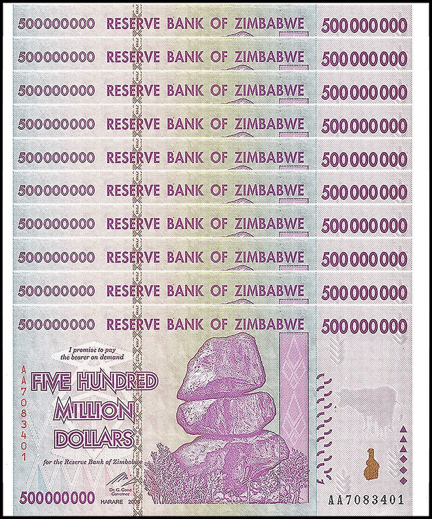 ZIMBABWE 500 MILLION DOLLAR BANKNOTE, 2008, AA SERIES, NEW ...