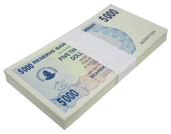 ZIMBABWE 5,000 DOLLAR BEARER CHEQUE, 2007, NEW– Onehundredtrillion.com