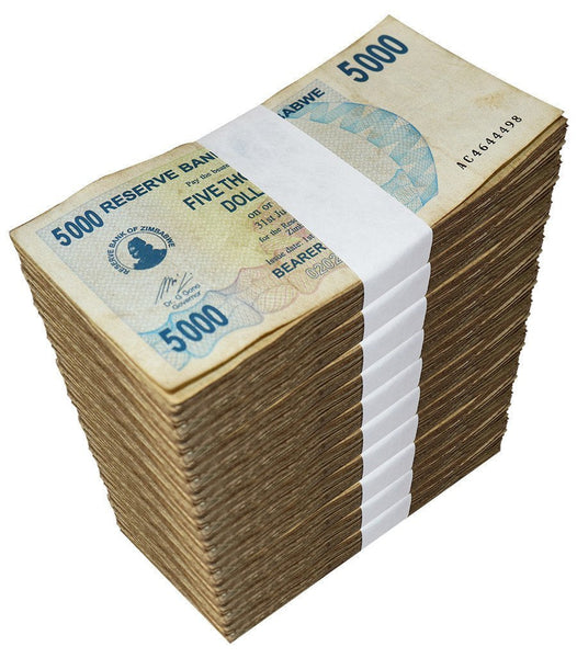 ZIMBABWE 5,000 DOLLAR BEARER CHEQUE, 2007, USED– Onehundredtrillion.com