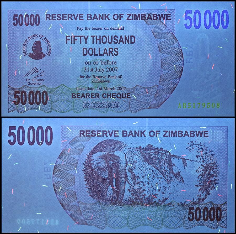 ZIMBABWE 50,000 DOLLAR BEARER CHEQUE, 2006, USED– Onehundredtrillion.com