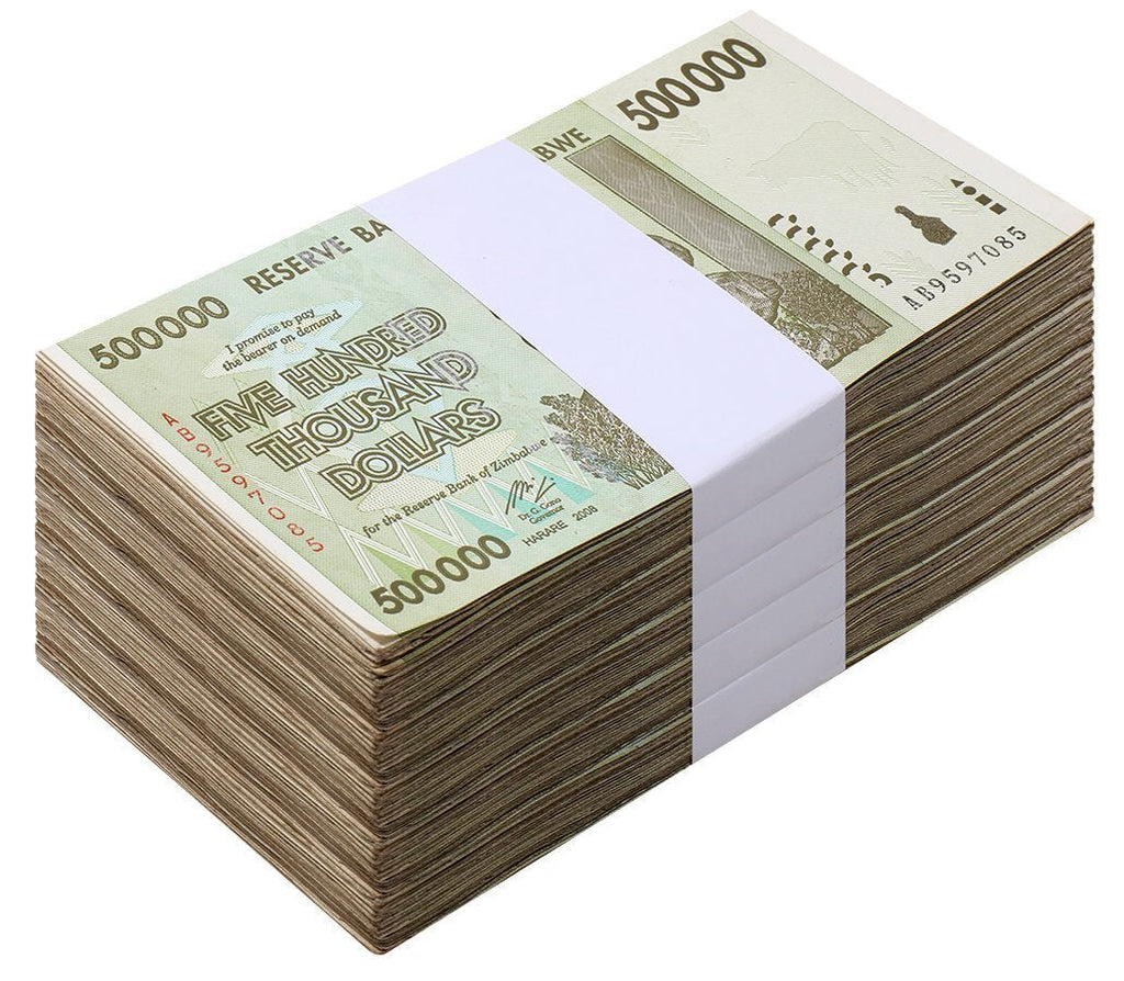 ZIMBABWE 500,000 DOLLAR BANKNOTE, 2008, USED– Onehundredtrillion.com